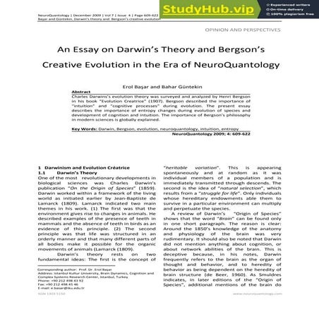 An Essay On Darwin S Theory And Bergson S Creative Evolution In The Era ...