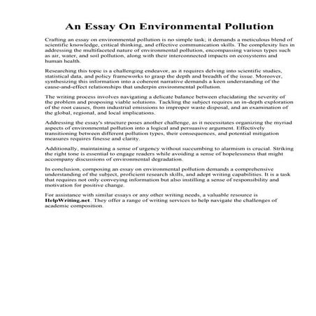 An Essay On Environmental Pollution | PDF