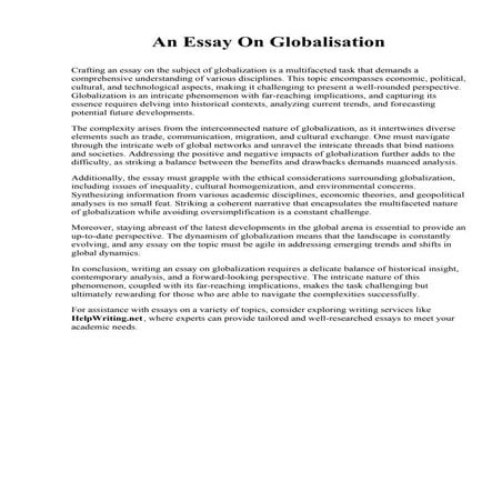 An Essay On Globalisation. Salt Lake Community College | PDF | Education