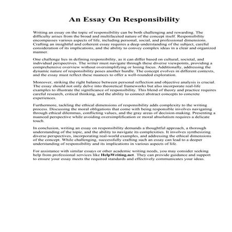 An Essay On Responsibility. Aquinas College (Michigan) | PDF