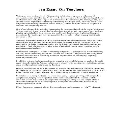 An Essay On Teachers. Texas A&M University-Texarkana | PDF