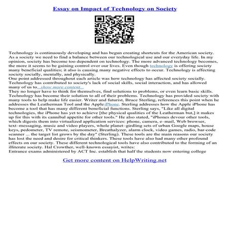 An Essay On Technology | PDF