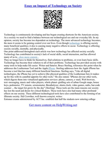 Essay On Impact Of Technology On Society | PPT