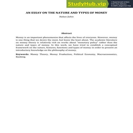 An Essay On The Nature And Types Of Money | PDF