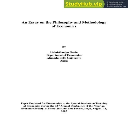 An Essay On The Philosophy And Methodology Of Economics | PDF
