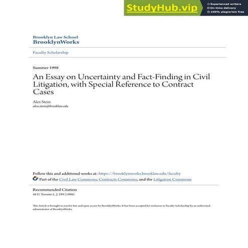 An Essay On Uncertainty And Fact-Finding In Civil Litigation With ...
