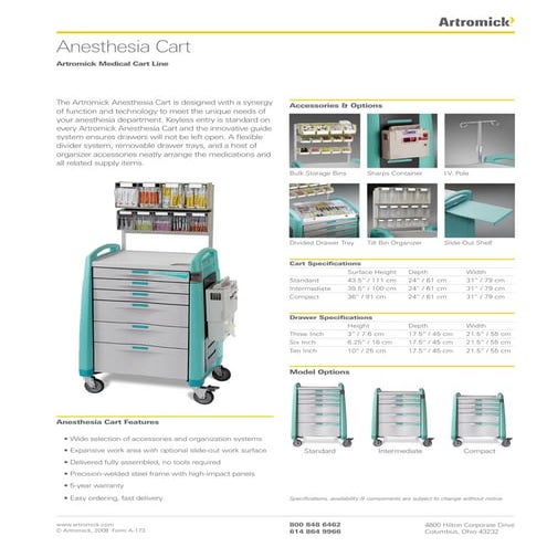 Artromick Anesthesia Cart Brochure for Hospital Computing Solutions | PDF