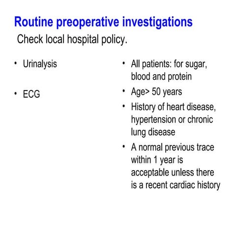 Anesthesia.routine preoperative investigations+ fasting guidlines.(dr ...