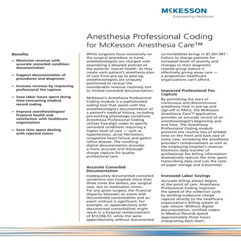 Anesthesia Professional Coding for McKesson Anesthesia Care™ | PDF ...