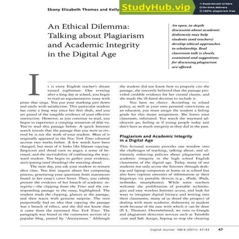An Ethical Dilemma Talking About Plagiarism And Academic Integrity In ...