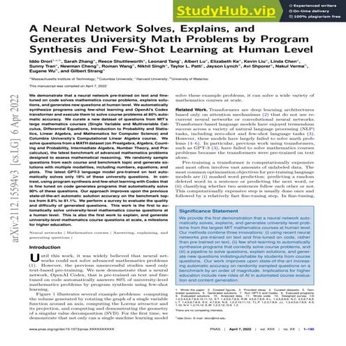 A Neural Network Solves Explains And Generates University Math Problems By Program Synthesis