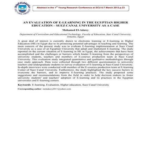 An evaluation of e-learning implementation in the egyptian higher ...