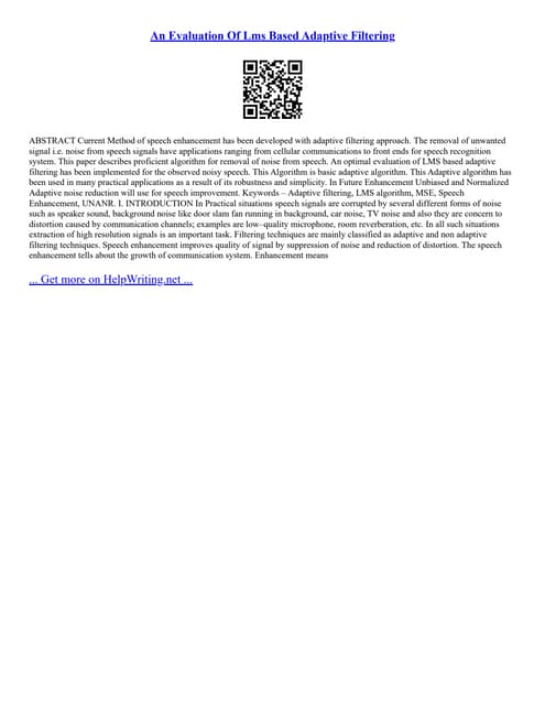 An Evaluation Of Lms Based Adaptive Filtering Pdf