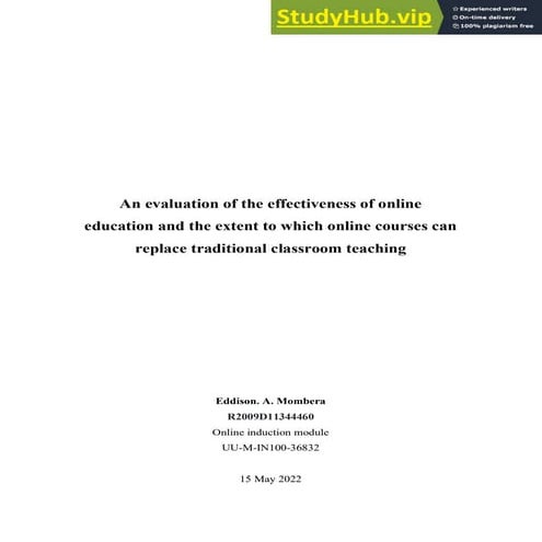 An Evaluation Of The Effectiveness Of Online Education | PDF