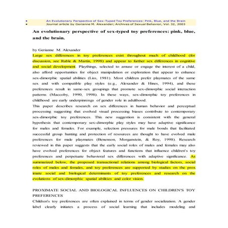 An Evolutionary Perspective Of Sex Typed Toy Preferences Pdf 
