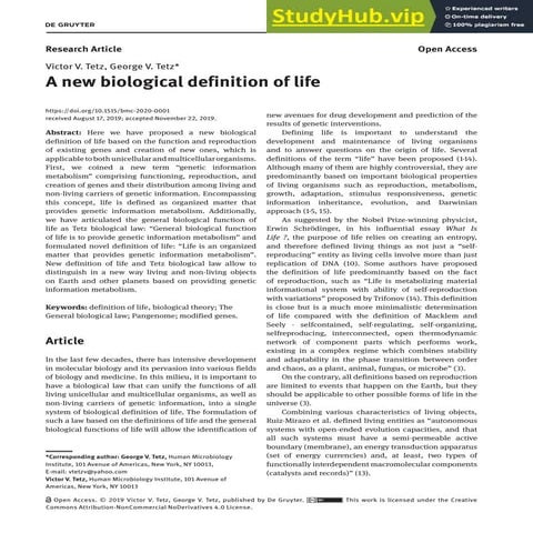 A New Biological Definition Of Life | PDF