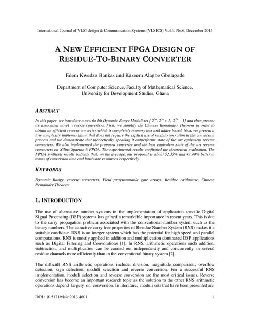 A new efficient fpga design of residue to-binary converter | PDF A new efficient fpga design of residue to-binary converter | PDF