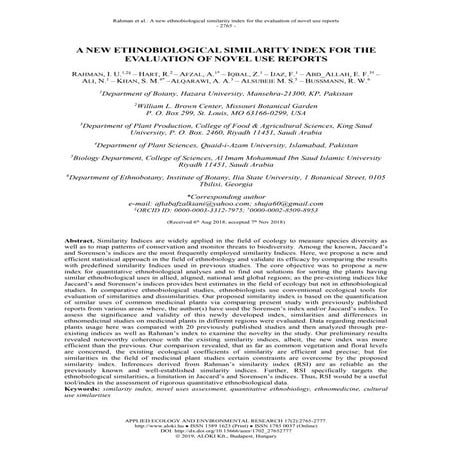 A new ethnobiological similarity index for the evaluation of novel use ...