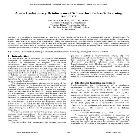 A New Evolutionary Reinforcement Scheme For Stochastic Learning Automata Pdf