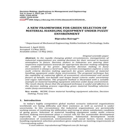 A New Framework For Green Selection Of Material Ha 1 Pdf