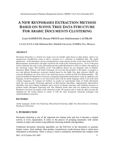 A New Keyphrases Extraction Method Based On Suffix Tree Data Structure For Arabic Documents