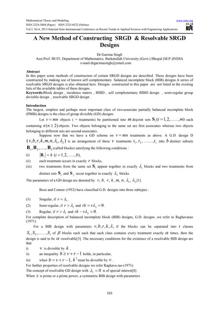 Construction of Balanced Incomplete Block Designs | PDF | Physics | Science