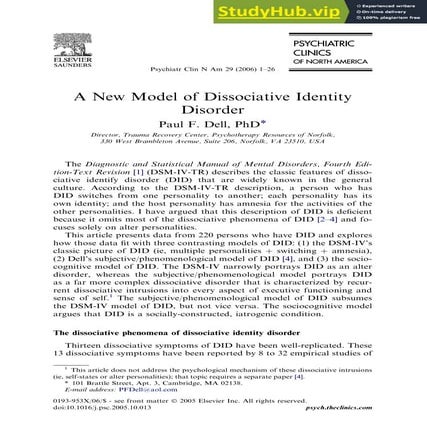 Aiding The Diagnosis Of Dissociative Identity Disorder Pattern ...