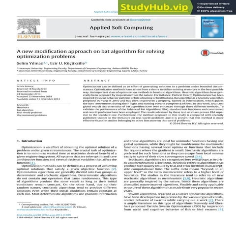 A New Modification Approach On Bat Algorithm For Solving Optimization