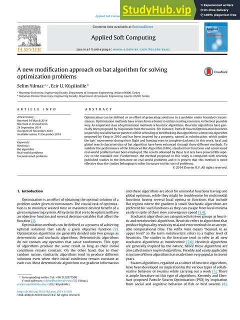 A New Modification Approach On Bat Algorithm For Solving Optimization
