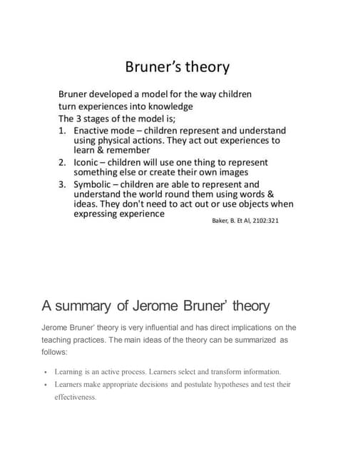 Jerome Bruner's Theory of Constructivism | PPT