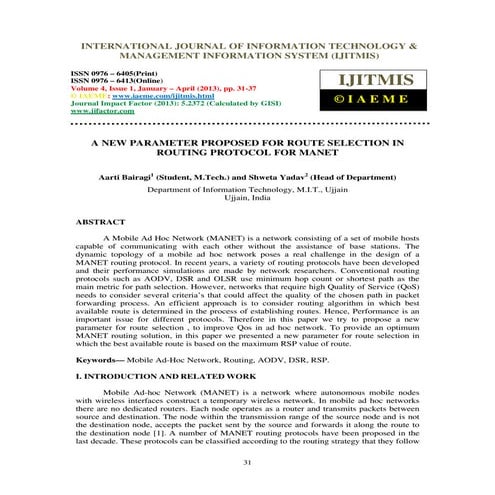 A new parameter proposed for route selection in routing protocol | PDF | Computer Networking ...