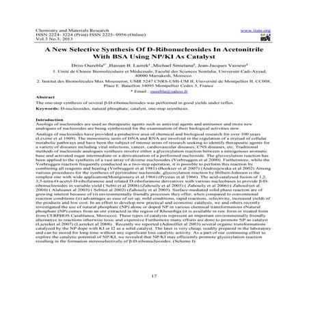 A new selective synthesis of d ribonucleosides in acetonitrile | PDF ...