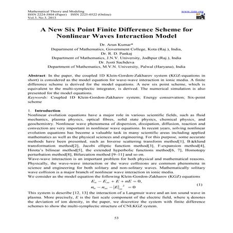 A new six point finite difference scheme for nonlinear waves interaction model | PDF