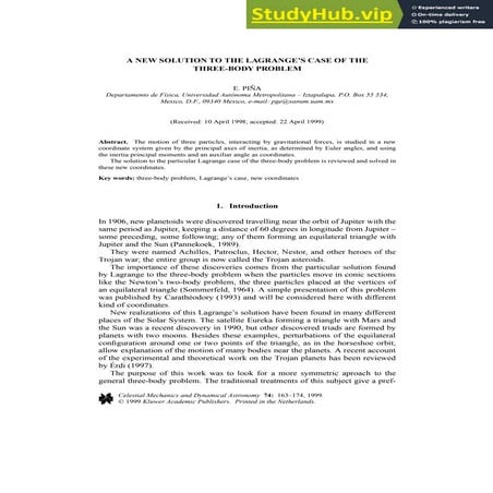 A New Solution To The Lagrange S Case Of The Three Body Problem | PDF
