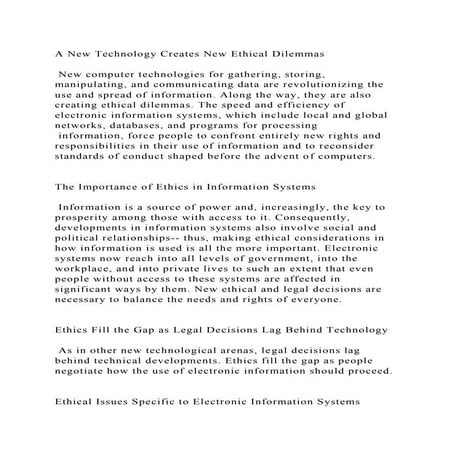 A New Technology Creates New Ethical Dilemmas New computer techn.docx