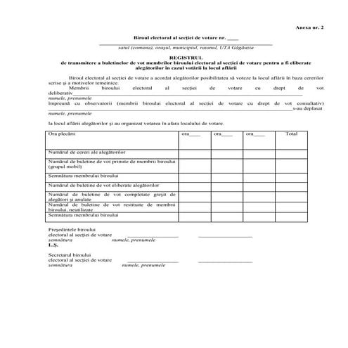 Anexa 2 Registrul de eliberare a buletinelor pentru votarea la locul ...