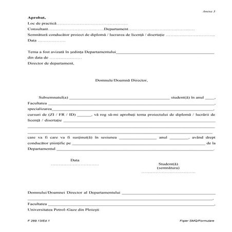 Anexa 3 cerere tema lucrare Disertatie | DOC