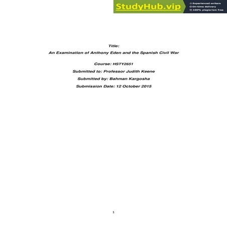 An Examination Of Anthony Eden And The Spanish Civil War | PDF