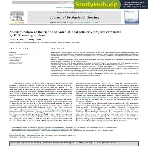An Examination Of The Rigor And Value Of Final Scholarly Projects Completed By DNP Nursing ...