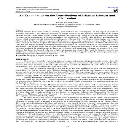 An examination on the contributions of islam to sciences and ...