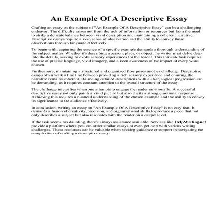 An Example Of A Descriptive Essay. Descriptive Essay Writing Help ...