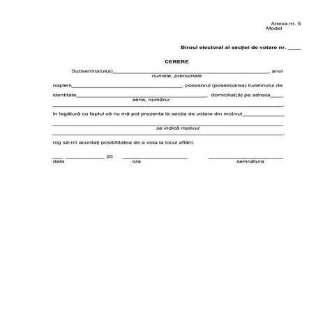 Anexa nr. 5 Model cerere-votarea la locul aflarii | DOCX
