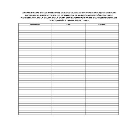 HOJA DE FIRMAS PARA LA PETICIÓN AL VICERRECTORADO | DOCX