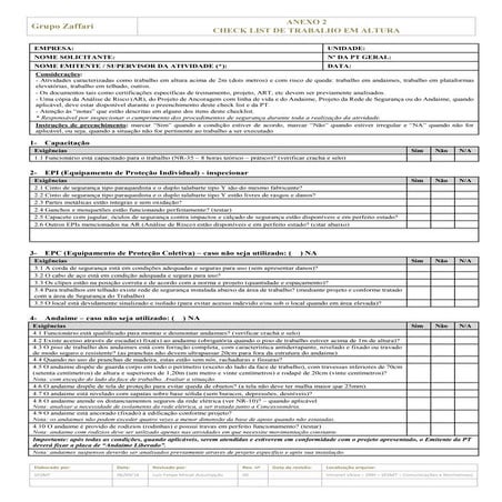 Anexo 2 check list trabalho em altura | PDF