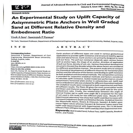 An Experimental and analytical study on Uplift capacity of horizontal ...