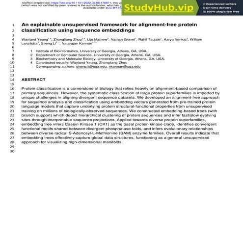 An Explainable Unsupervised Framework For Alignment Free Protein Classification Using Sequence 