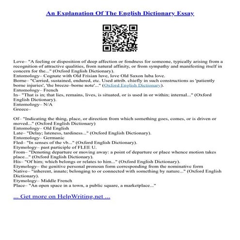 An Explanation Of The English Dictionary Essay | PDF