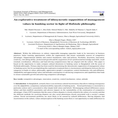 An explorative treatment of idiosyncratic supposition of management ...