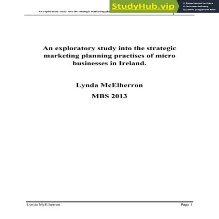 An Exploratory Study Into The Strategic Marketing Planning Practises Of Micro Businesses In ...
