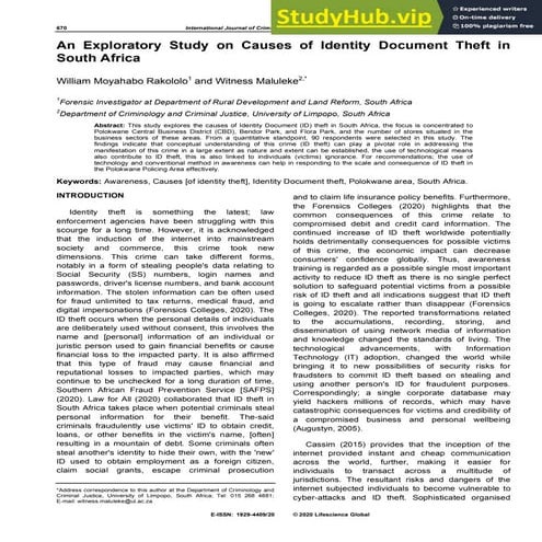 An Exploratory Study On Causes Of Identity Document Theft In South ...